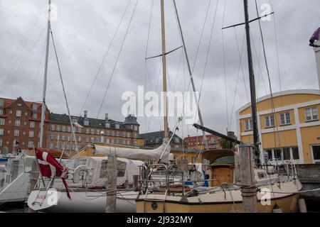 Sailboats moored next to Christianhavn, Copenhagen, Denmark Stock Photo ...