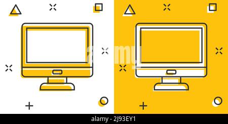 Personal computer in comic style. Desktop pc cartoon vector ...
