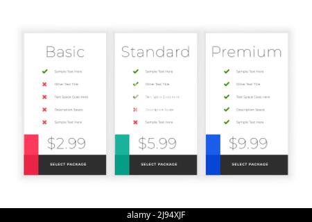 Business pricing comparison table with minimal shape and checklist Stock Vector Image & Art - Alamy