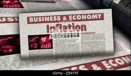 Inflation, economy, unemployment and rising prices. Newspaper print ...