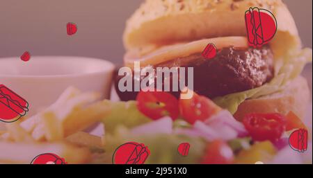 Image of burgers floating over fast food Stock Photo - Alamy