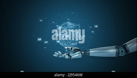 Robotic hand presenting polygon structure with profile picture against ...