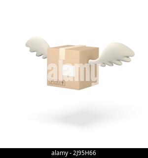 3d flying parcel with wings. Carton delivery packaging. Delivery ...