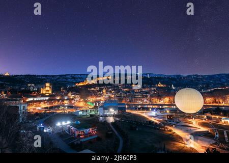 Scenic night view of Narikala Fortress in Tbilisi, Georgia Stock Photo ...