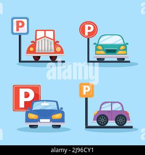 parking four cars set icons Stock Vector Image & Art - Alamy