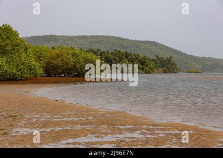 Shallow areas on Karli River during summer season in Devbag, Malvan ...