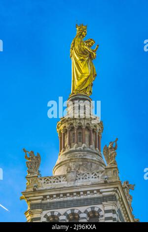 Golden Mary Jesus Statue Steeple Notre Dame de la Garde Catholic Church ...