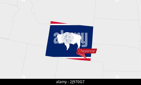 Wyoming map with pin of country capital. Two types of Wyoming map with ...