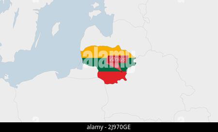 Lithuania map highlighted in Lithuania flag colors, gray map with ...