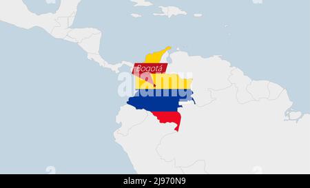 Colombia map highlighted in Colombia flag colors, gray map with ...
