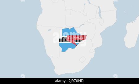 Botswana map highlighted in Botswana flag colors, gray map with neighboring countries Stock ...