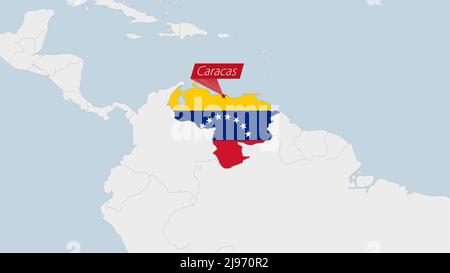 Venezuela map with pin of country capital. Two types of Venezuela map ...