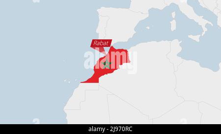 Morocco map highlighted in Morocco flag colors, gray map with ...