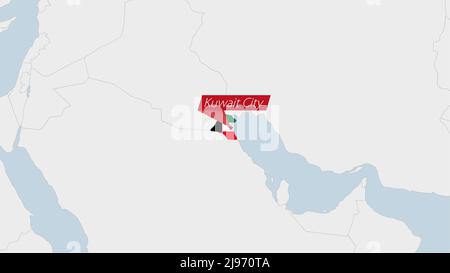 Kuwait map highlighted in Kuwait flag colors, gray map with neighboring ...