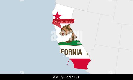 California map with pin of country capital. Two types of California map ...