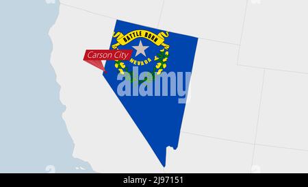 Nevada map with pin of country capital. Two types of Nevada map with ...