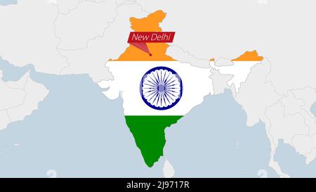 Map of the India in the colors of the flag with administrative ...