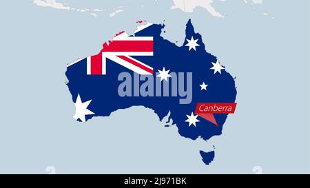 Australia map highlighted in Australia flag colors, gray map with ...