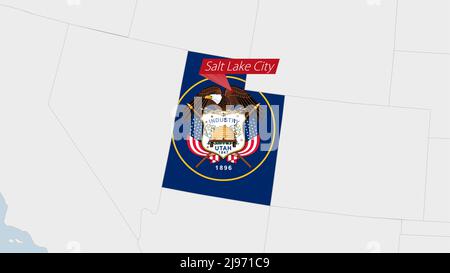 Utah map with pin of country capital. Two types of Utah map with ...
