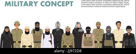 Detailed illustration of islamic soldiers in camouflage uniforms ...