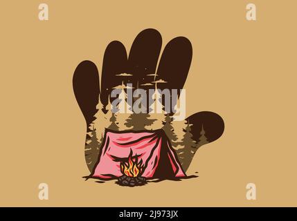 Forest camping with bonfire illustration badge design Stock Vector ...