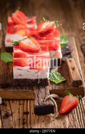 Fresh strawberry jelly cake an airy sponge cake. Jelly cream cake with ...