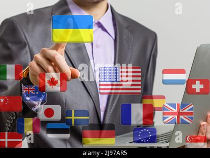 touch screen interface, choosing Ukraine Flag Stock Photo - Alamy