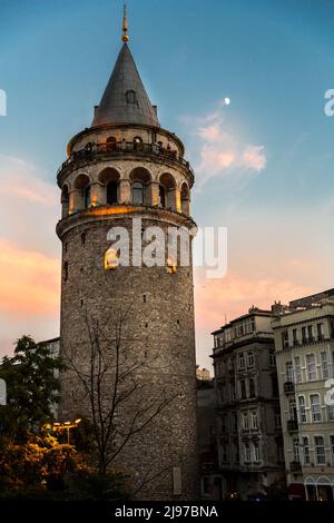 Night view of Galata Tower, one of the symbols of Istanbul, Galata ...
