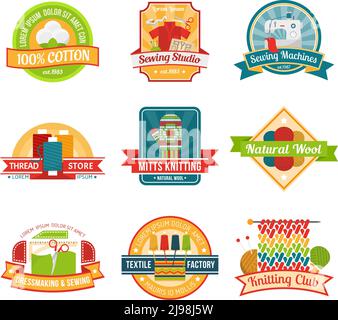 Textile colored emblem set with natural materials store labels isolated ...
