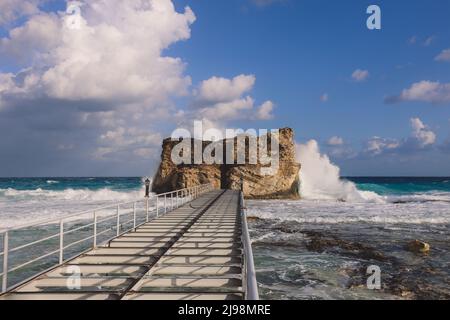 Wooden Bridge to the Stone Rocky Formation on the Cleopatra Beach on ...
