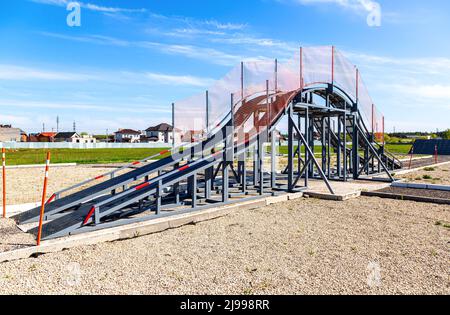 test drive of SUV car with obstacles on field Stock Photo - Alamy
