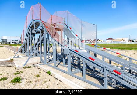 test drive of SUV car with obstacles on field Stock Photo - Alamy