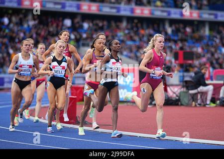 Keely Hodgkinson, of Great Britain, leads during Women's 800-meters ...