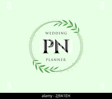 PN initials wedding modern floral handrawn ornament vector premium ...