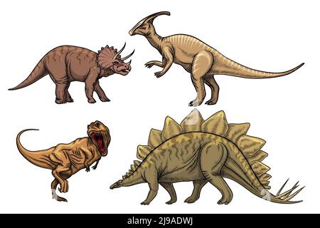 Dinosaurs characters set. Predator tyrannosaurus, triceratops and ...