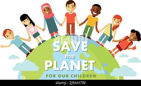 illustration of multi-cultural children holding hands in circle ...