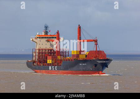 Container ship MSC Emily heading to Portbury docks Stock Photo - Alamy