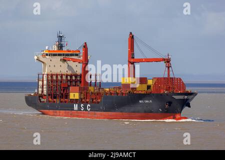 Container ship MSC Emily heading to Portbury docks Stock Photo - Alamy