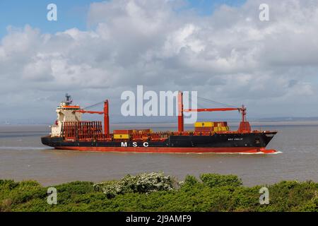 Container ship MSC Emily heading to Portbury docks Stock Photo - Alamy
