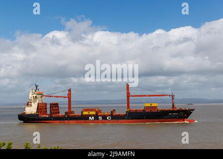 Container ship MSC Emily heading to Portbury docks Stock Photo - Alamy