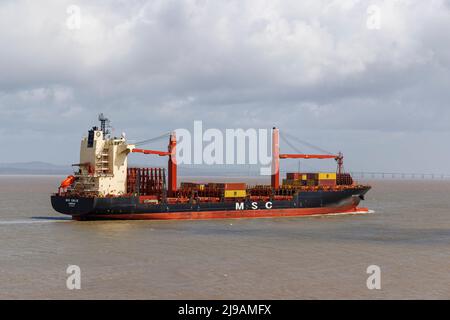 Container ship MSC Emily heading to Portbury docks Stock Photo - Alamy