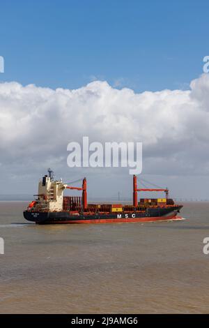 Container ship MSC Emily heading to Portbury docks Stock Photo - Alamy