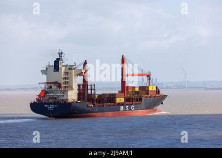 Container ship MSC Emily heading to Portbury docks Stock Photo - Alamy