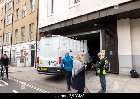 A custody van is seen arriving at Westminster Magistrates Court. Image ...
