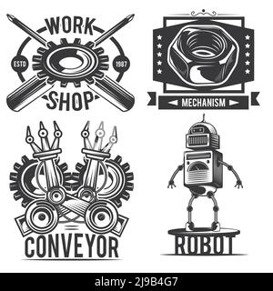 Set of vintage robot emblems, labels, badges, logos. Isolated on white ...
