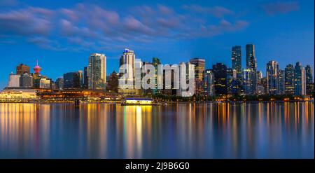 Vancouver Skyline at the Blue Hour with Lights on the Science Center ...