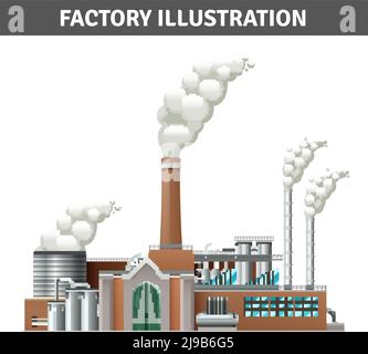 Realistic factory building set with chimneys windows and power isolated ...