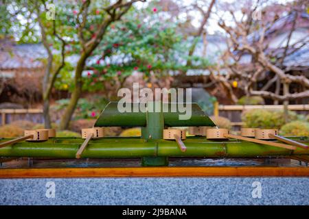 Purification trough at Oomiya hachiman shrine in Tokyo Stock Photo - Alamy