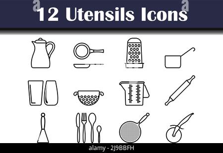 Utensils Icon Set. Bold outline design with editable stroke width ...