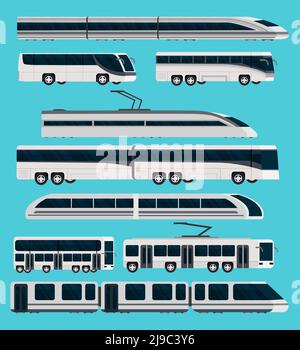 Public transport orthogonal concept with intercity bus composition set ...